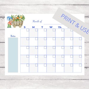 Gnome Printable Calendar Page, Printable Gnome Calendar, Digital ...