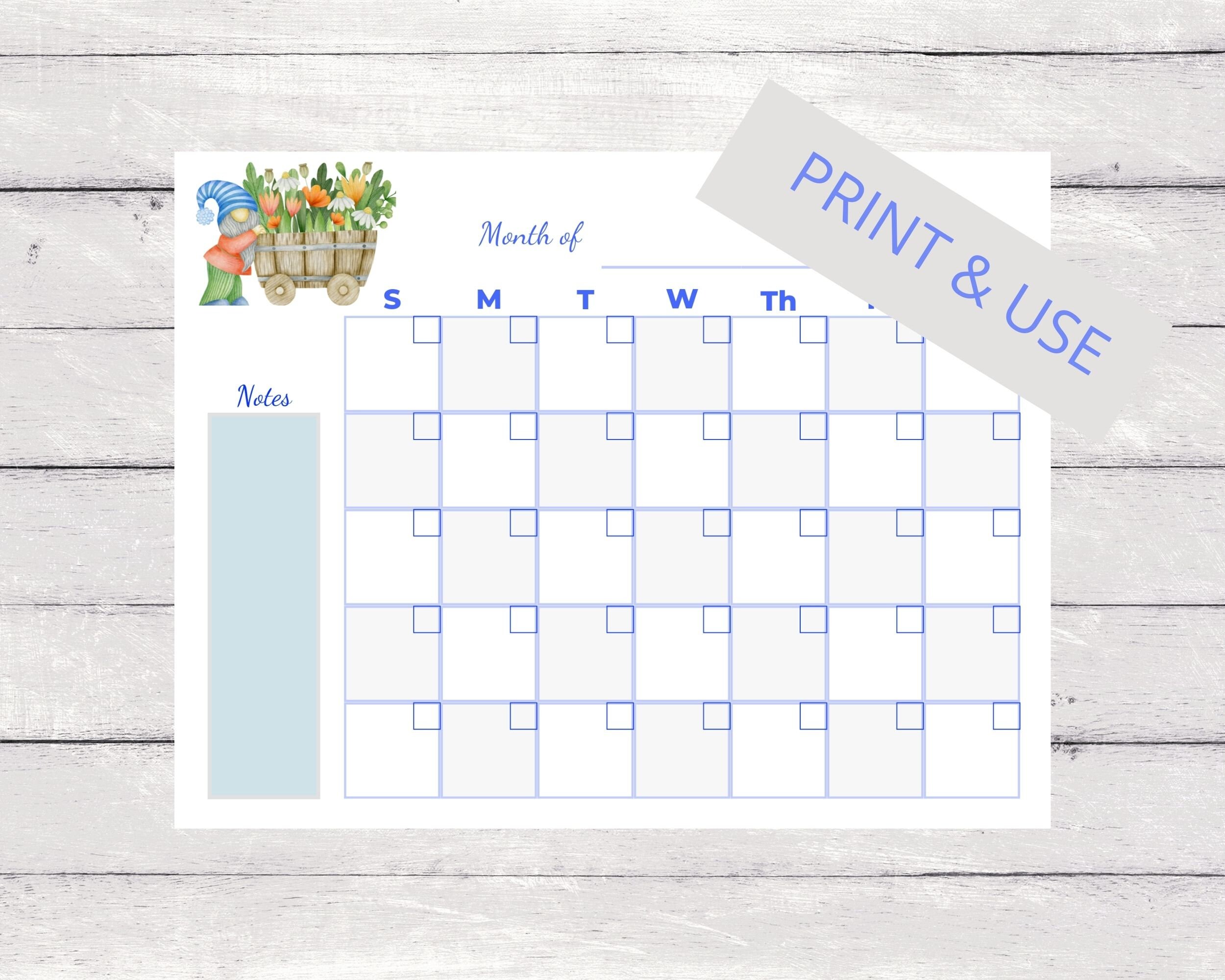 Gnome Printable Calendar Page, Printable Gnome Calendar, Digital ...