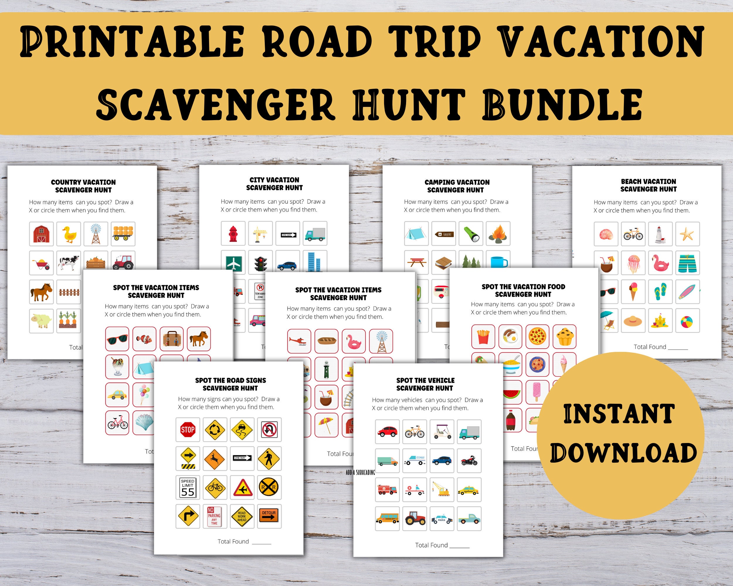 Printable Road Trip Vacation Scavenger Hunt Bundle, Travel Games ...