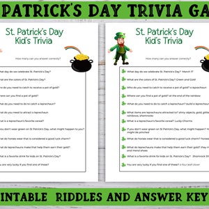 St. Patrick's Day Trivia Game, St. Patricks Day Classroom Printable ...