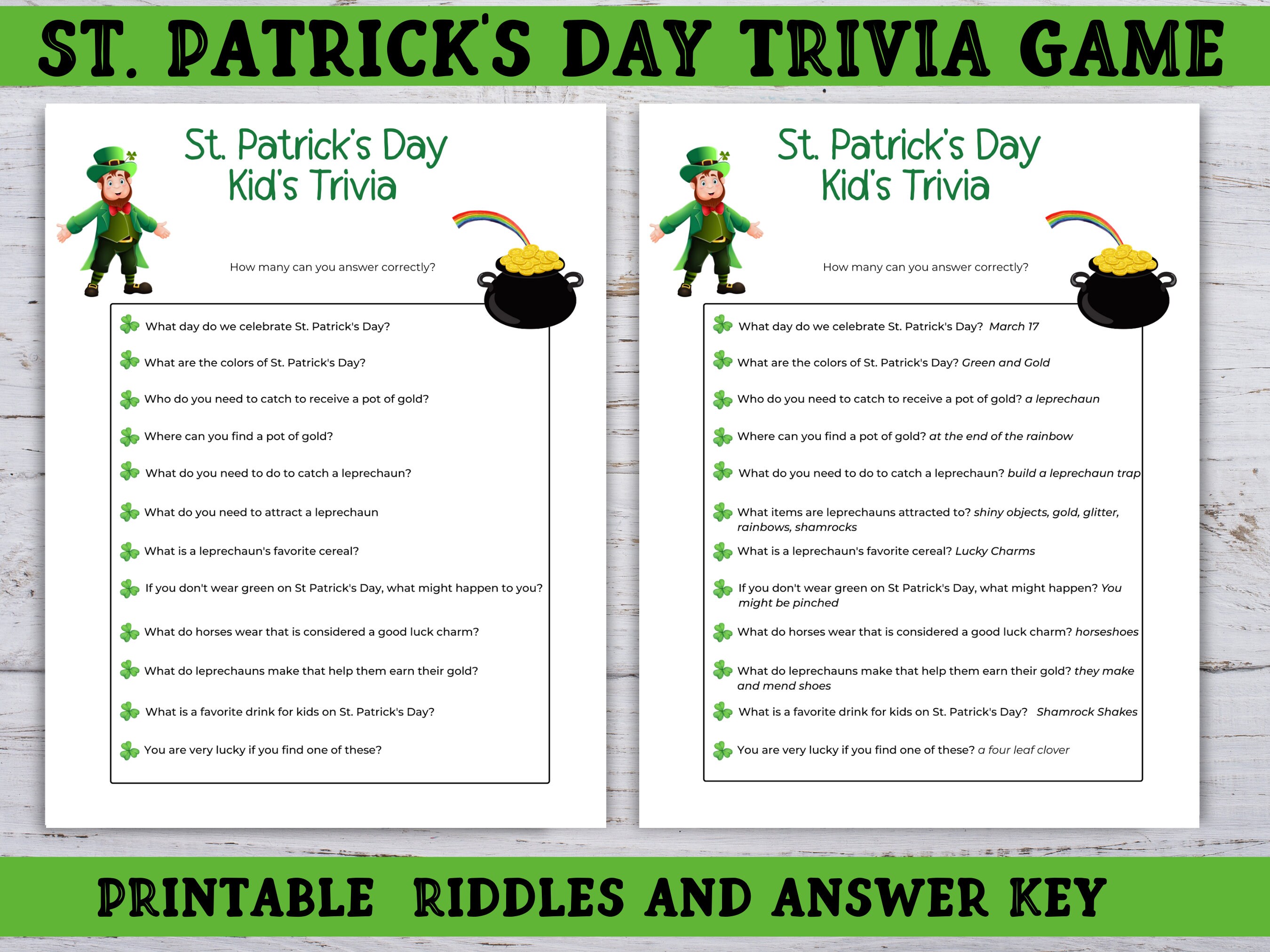 St. Patrick's Day Trivia Game, St. Patricks Day Classroom Printable ...