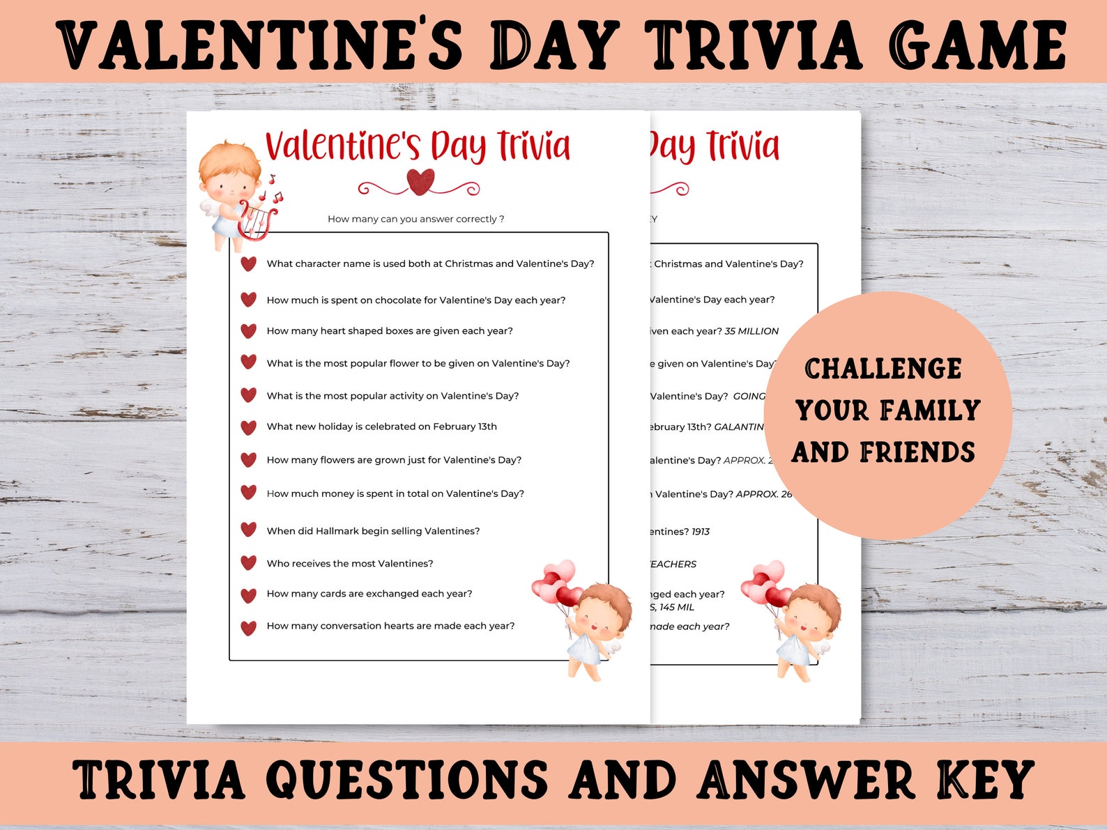 Valentine's Day Trivia Game, Printable Valentine's Day Game, Trivia ...