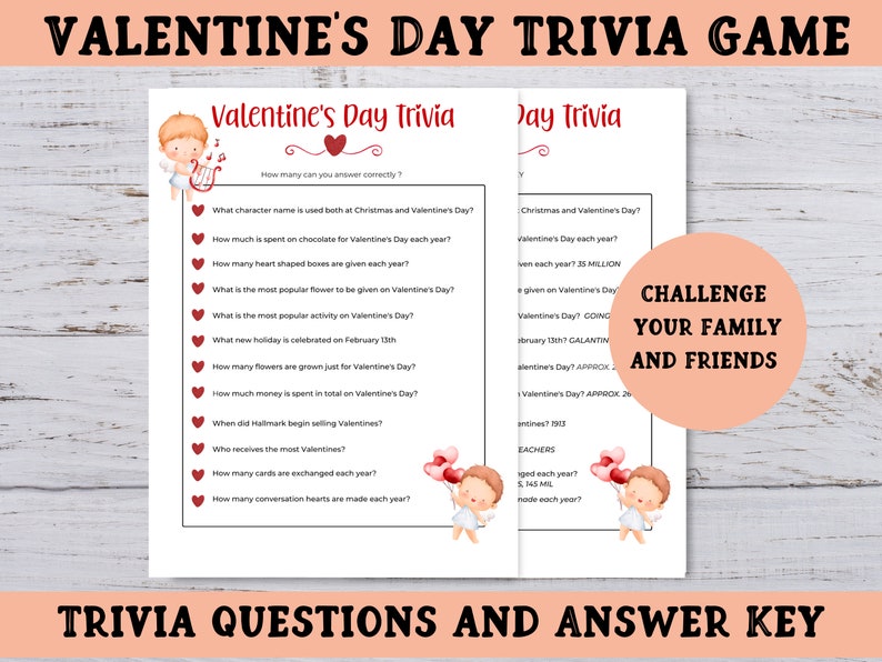 Valentine's Day Trivia Game, Printable Valentine's Day Game, Trivia ...