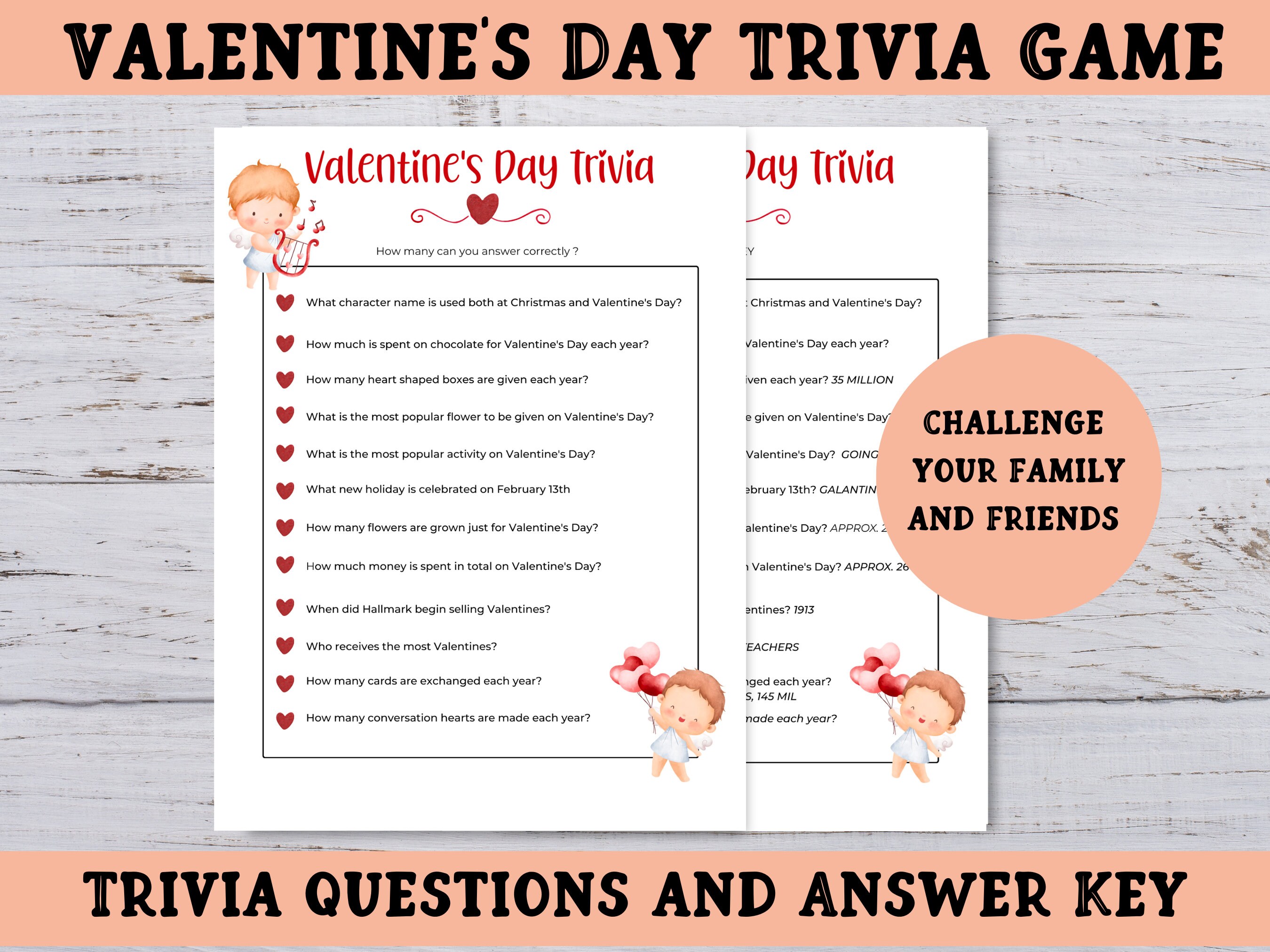 Valentine's Day Trivia Game, Printable Valentine's Day Game, Trivia ...