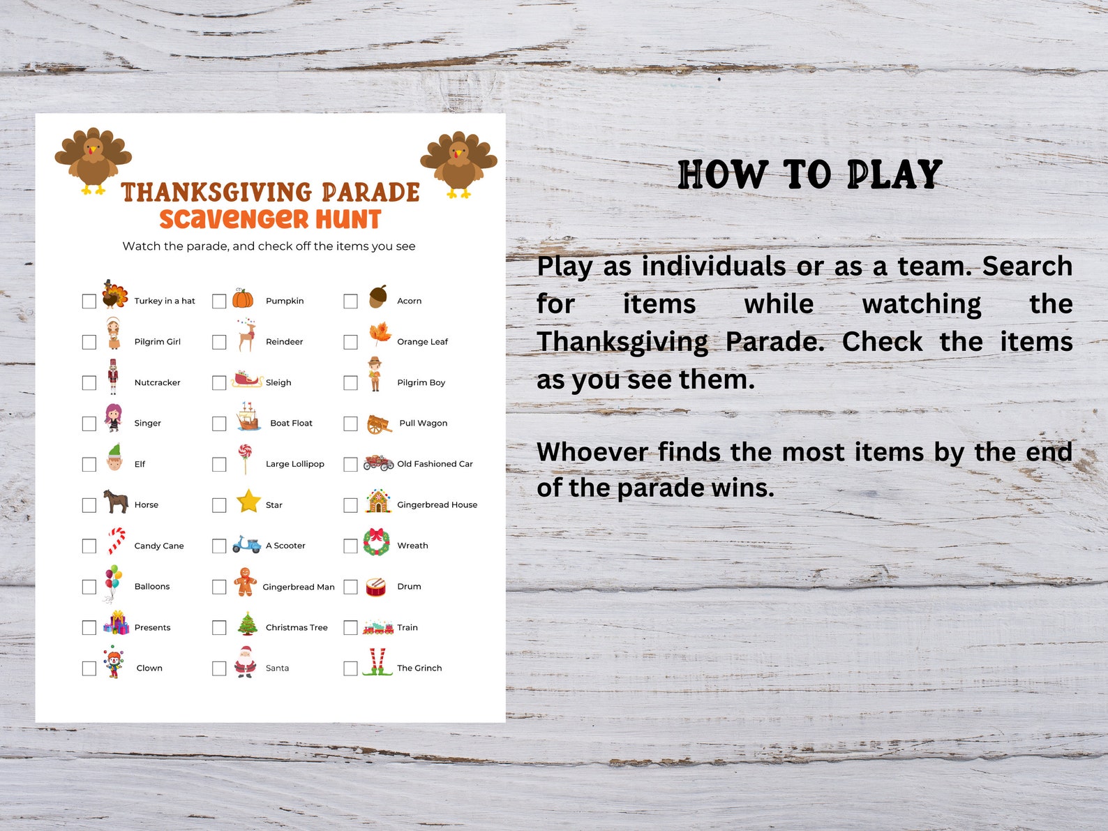 Thanksgiving Parade Scavenger Hunt Game, Printable Thanksgiving ...