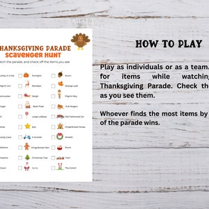 Thanksgiving Parade Scavenger Hunt Game, Printable Thanksgiving ...
