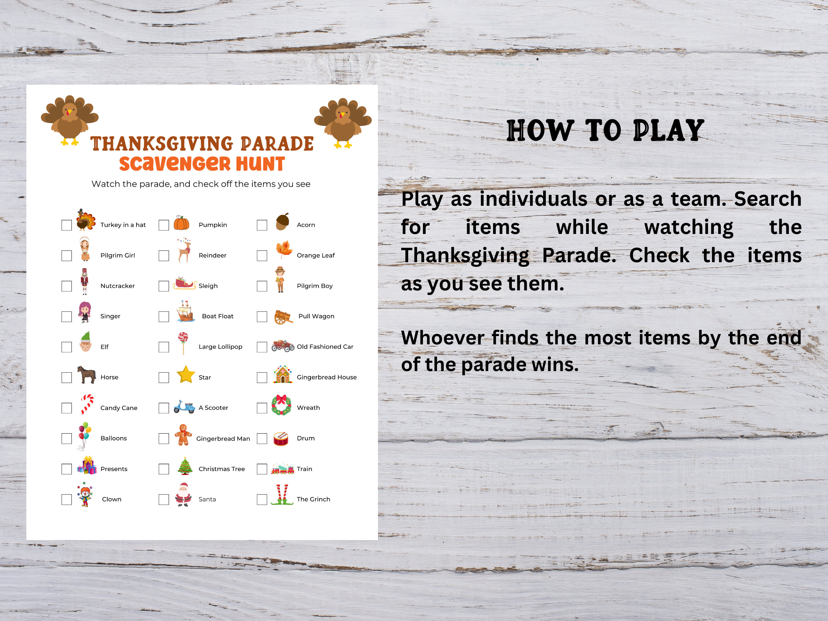 Thanksgiving Parade Scavenger Hunt Game, Printable Thanksgiving ...