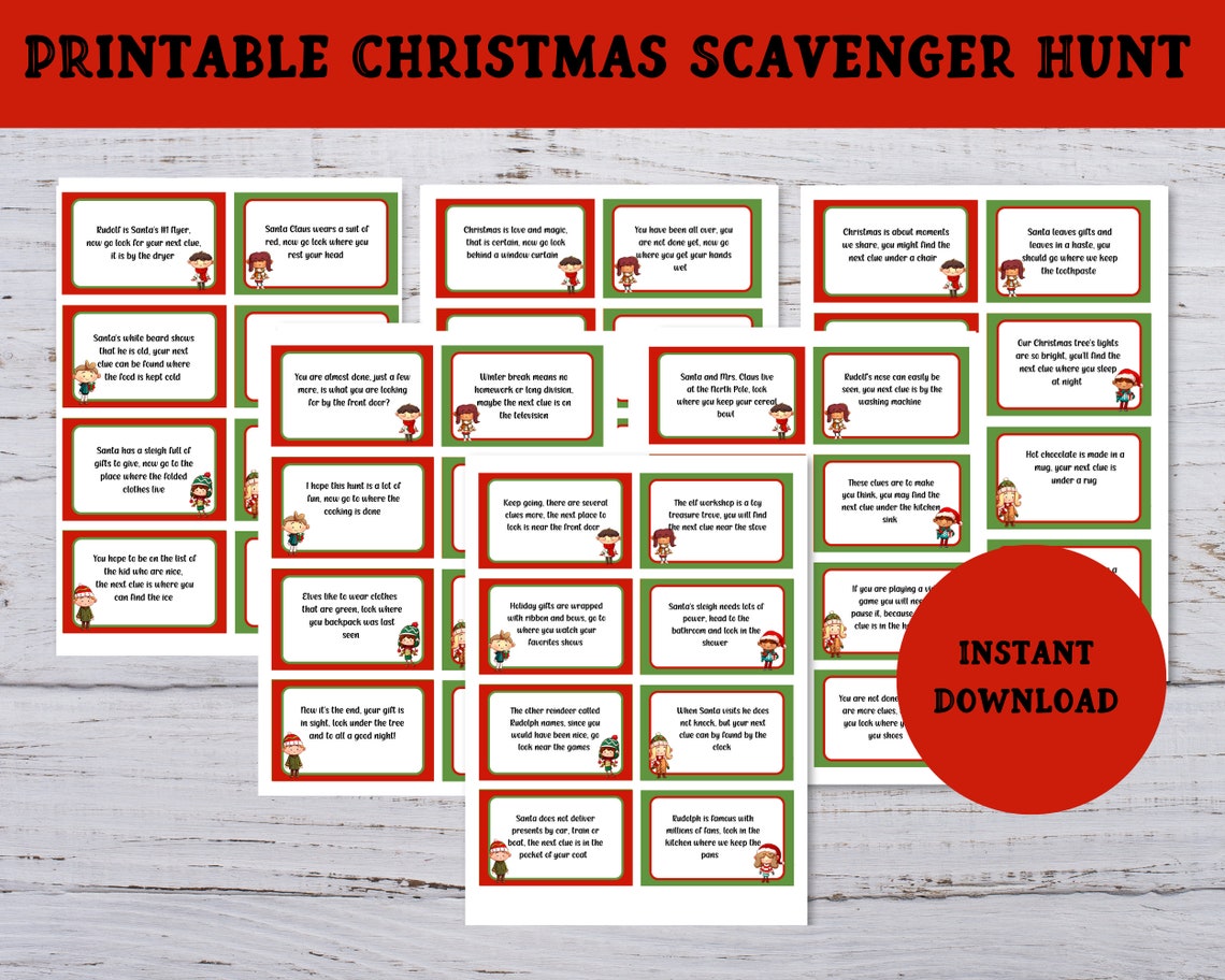 Printable Indoor Christmas Scavenger Hunt Christmas Treasure - Etsy