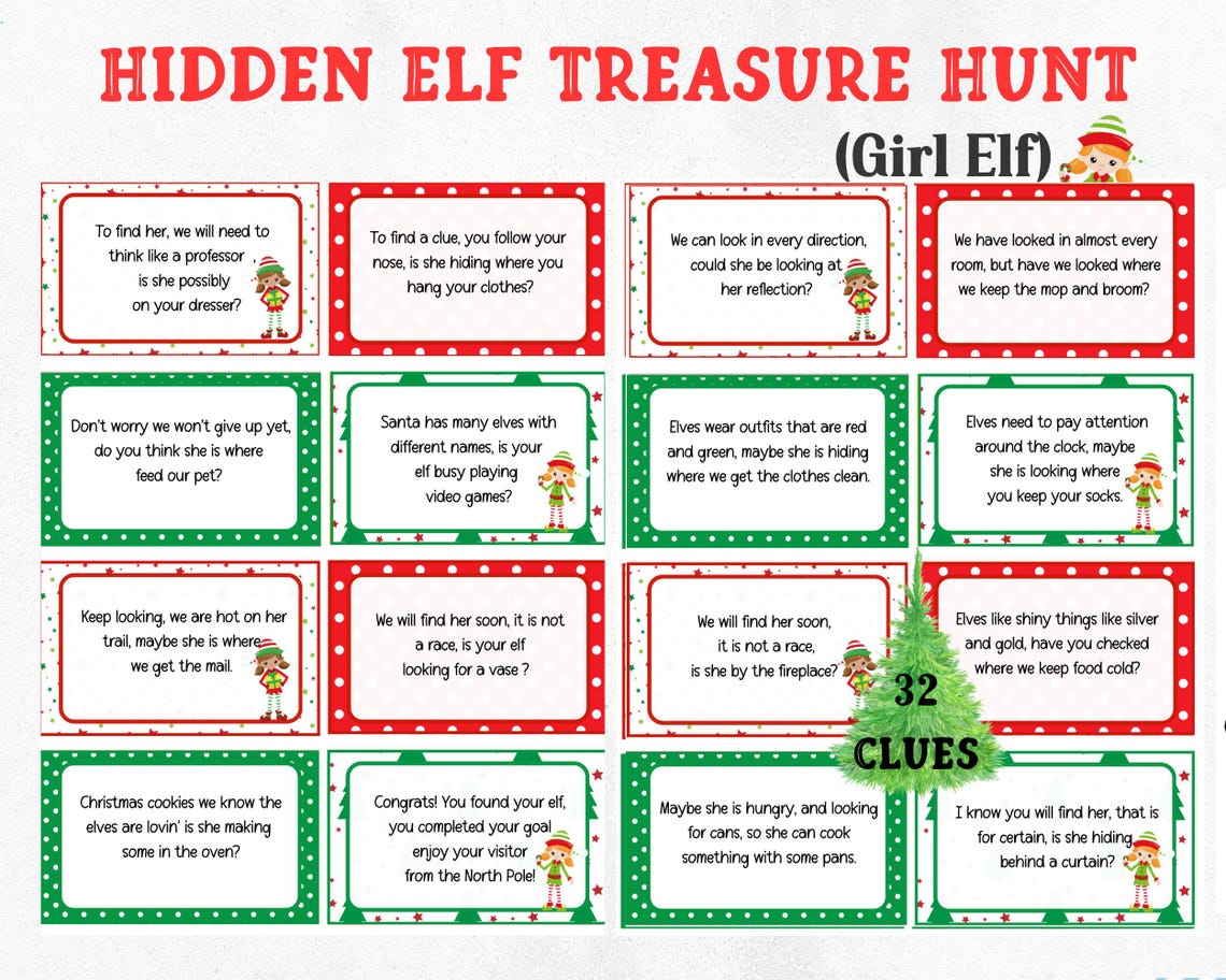 Christmas Elf Treasure Hunt Game, Hidden Elf Scavenger Hunt, Girl Elf ...