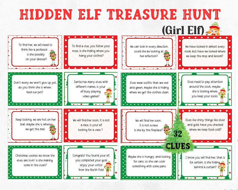 Christmas Elf Treasure Hunt Game, Hidden Elf Scavenger Hunt, Girl Elf ...