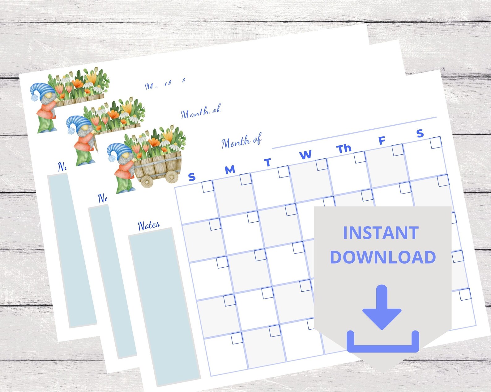 Gnome Printable Calendar Page, Printable Gnome Calendar, Digital ...