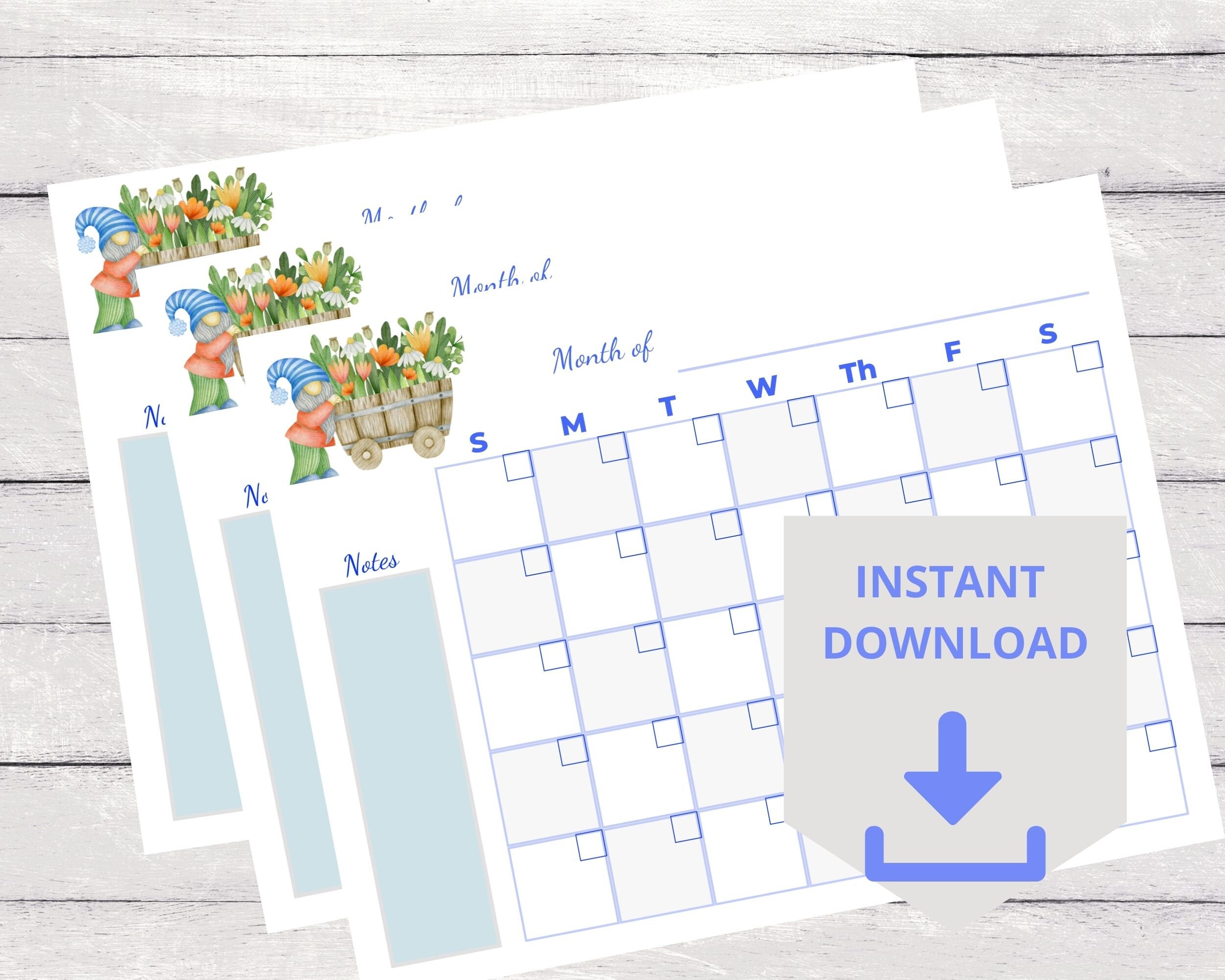 Gnome Printable Calendar Page, Printable Gnome Calendar, Digital ...