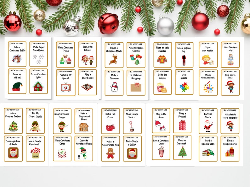 Elf Advent Activity Cards, Printable Christmas Advent Cards, Christmas ...