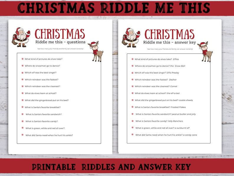 Christmas Riddle Me This Game, Printable Christmas Game for Kids ...
