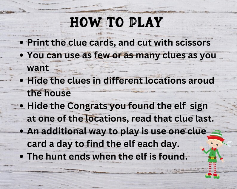 Hidden Christmas Elf Treasure Hunt, Boy Elf Scavenger Hunt. Christmas ...