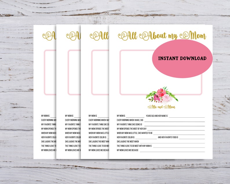 Mother's Day Questionnaire, All About Mom Questions, Printable Mother's ...
