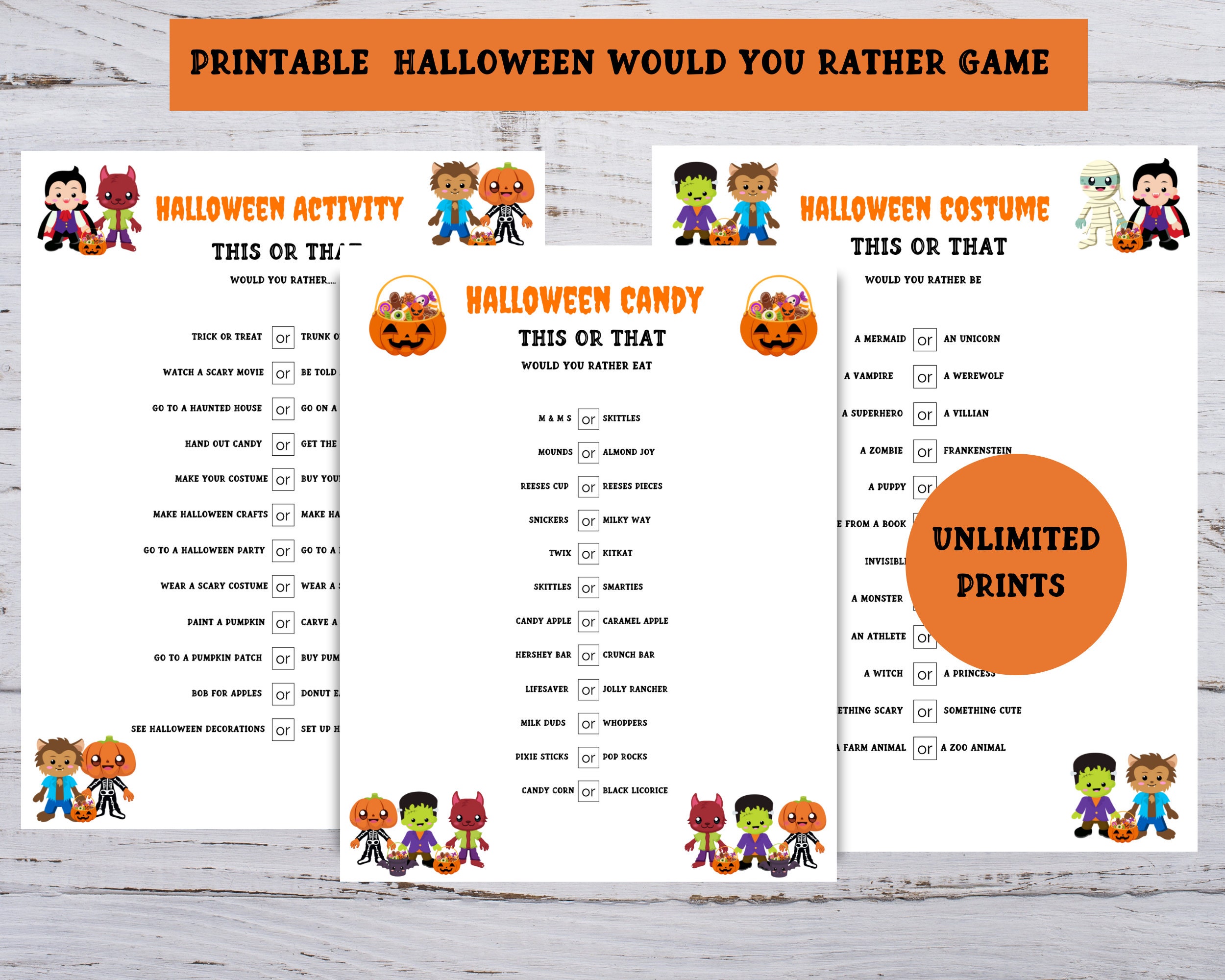 Halloween Would You Rather Game for Kids, Printable Party Game ...