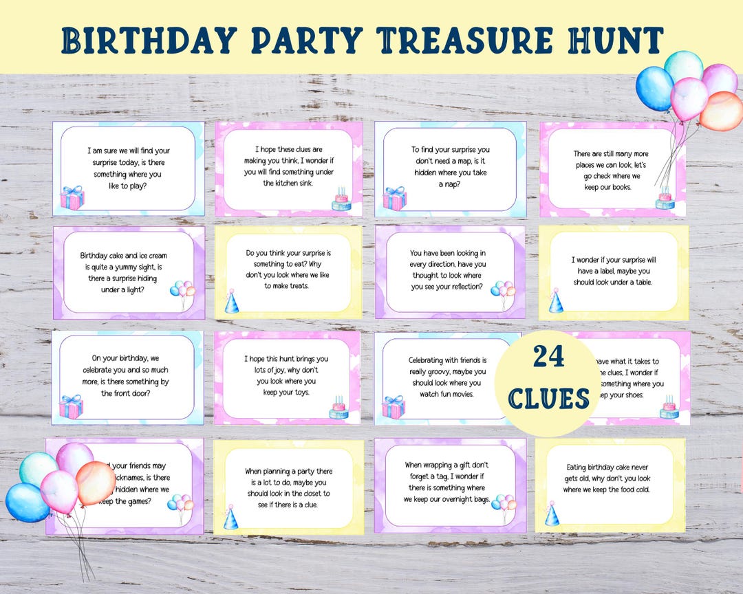 Indoor Birthday Treasure Hunt for Kids, Printable Birthday Party Game ...