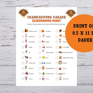 Thanksgiving Parade Scavenger Hunt Game, Printable Thanksgiving ...