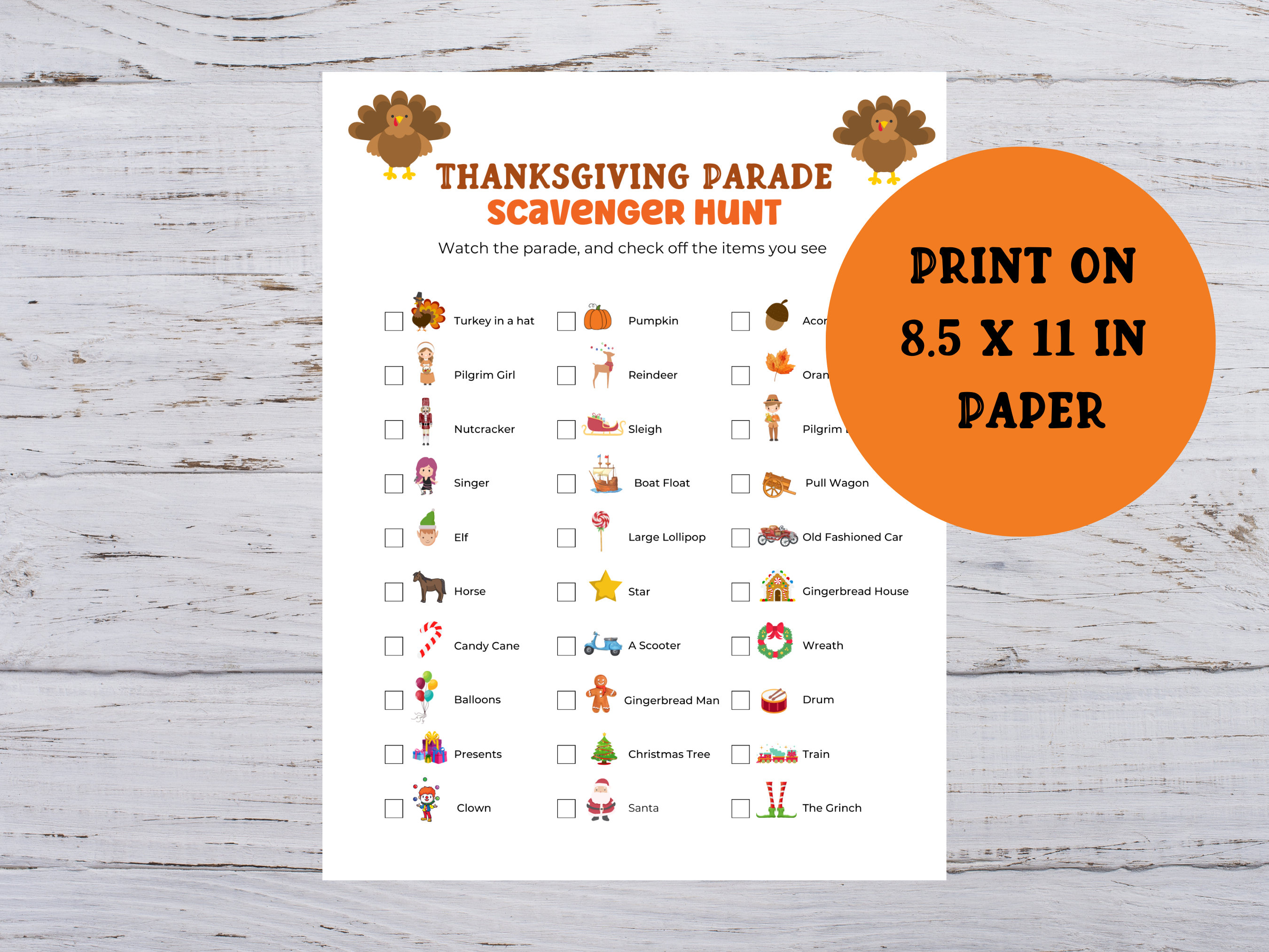 Thanksgiving Parade Scavenger Hunt Game, Printable Thanksgiving ...