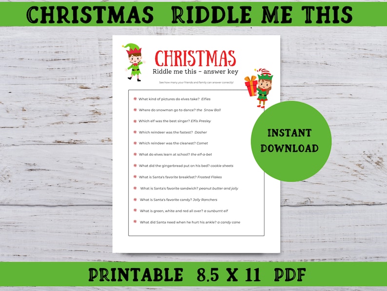Christmas Riddle Me This Game, Printable Christmas Game for Kids ...