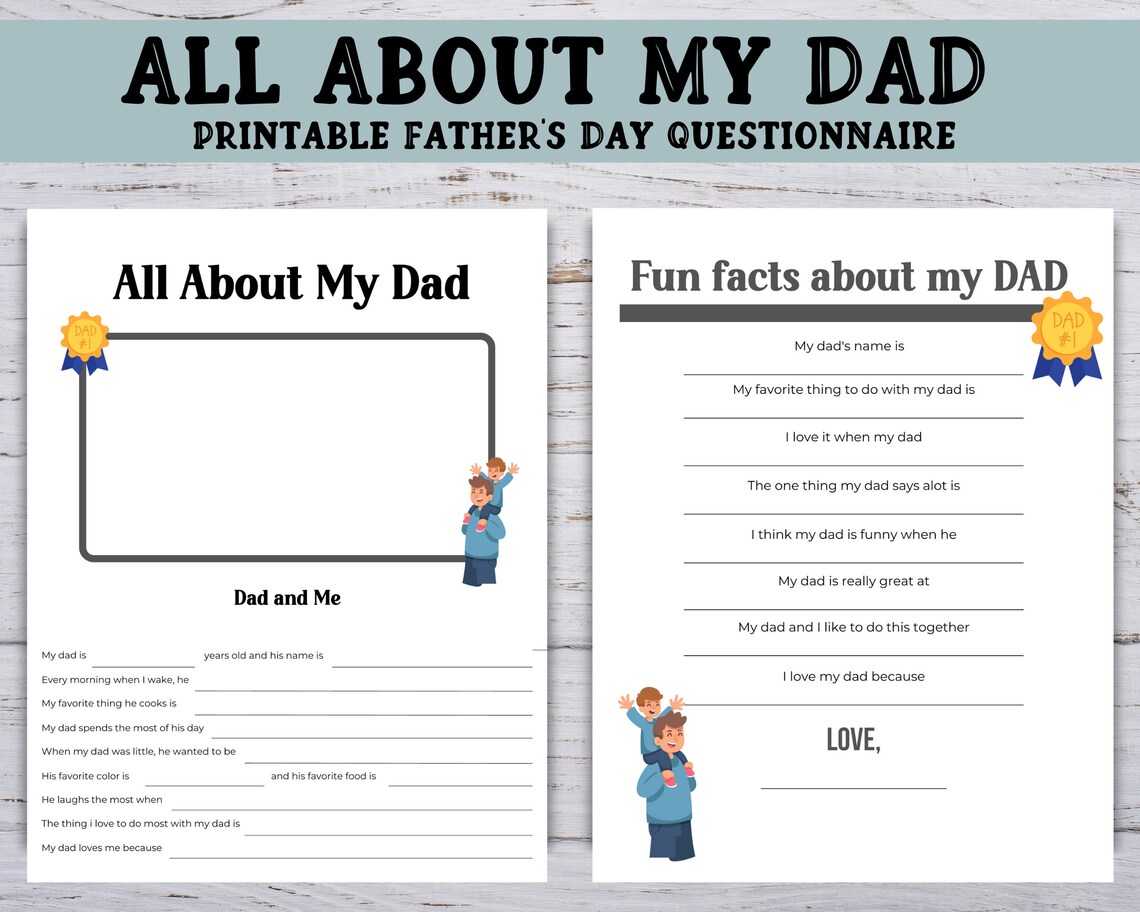 All About My Dad Questionnaire, Printable Father's Day Gift From Kids ...