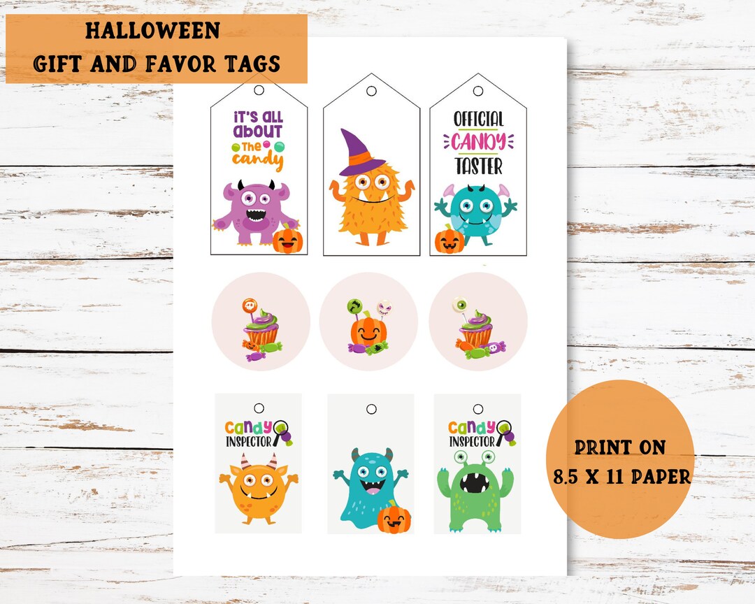 Halloween Gift Tags, Printable Party Favor Tags, Classroom Party Tags ...