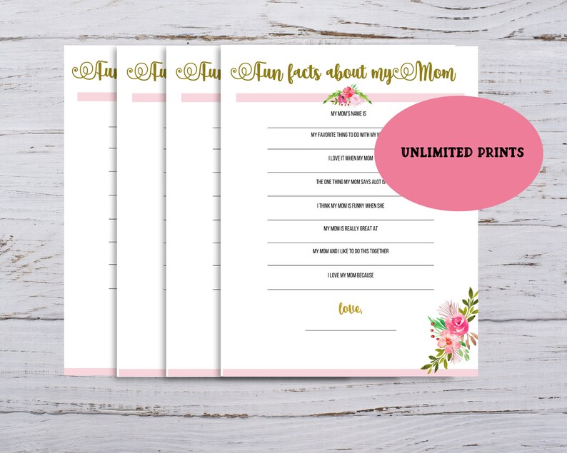Mother's Day Questionnaire, All About Mom Questions, Printable Mother's ...