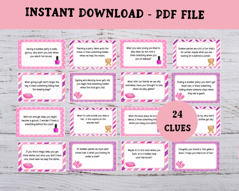 Pink Slumber Party Treasure Hunt, Scavenger Hunt for Girls, Sleepover ...