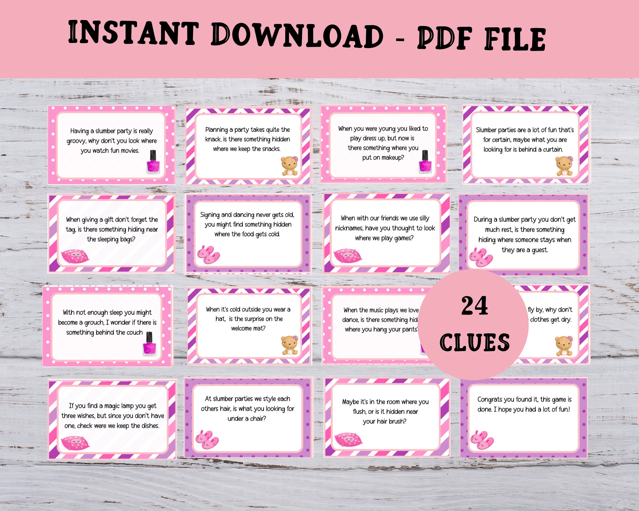 Pink Slumber Party Treasure Hunt, Scavenger Hunt for Girls, Sleepover ...