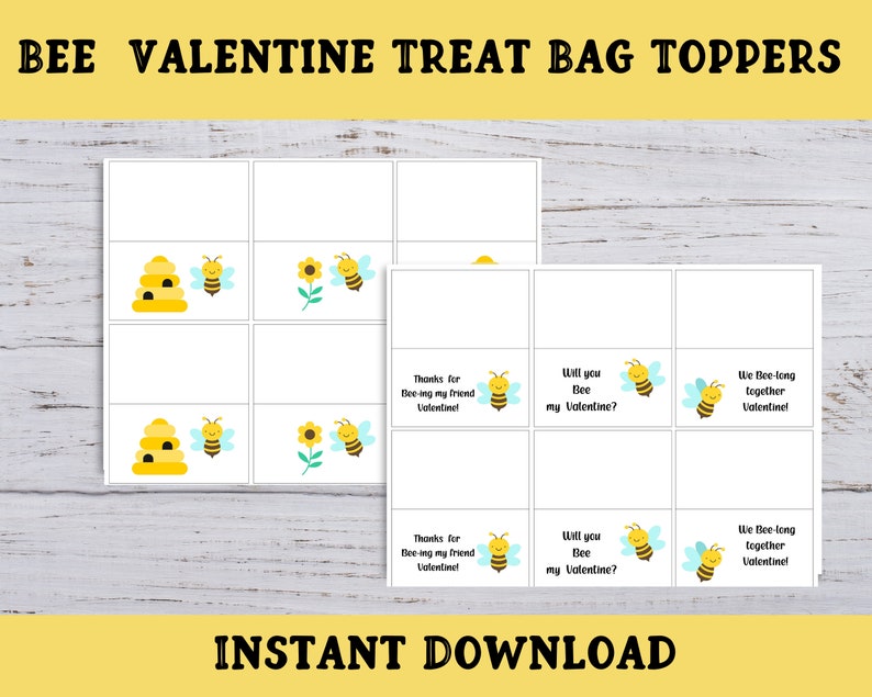 Printable Bee Valentine Treat Bag Toppers, Classr Party Printables, Bee ...