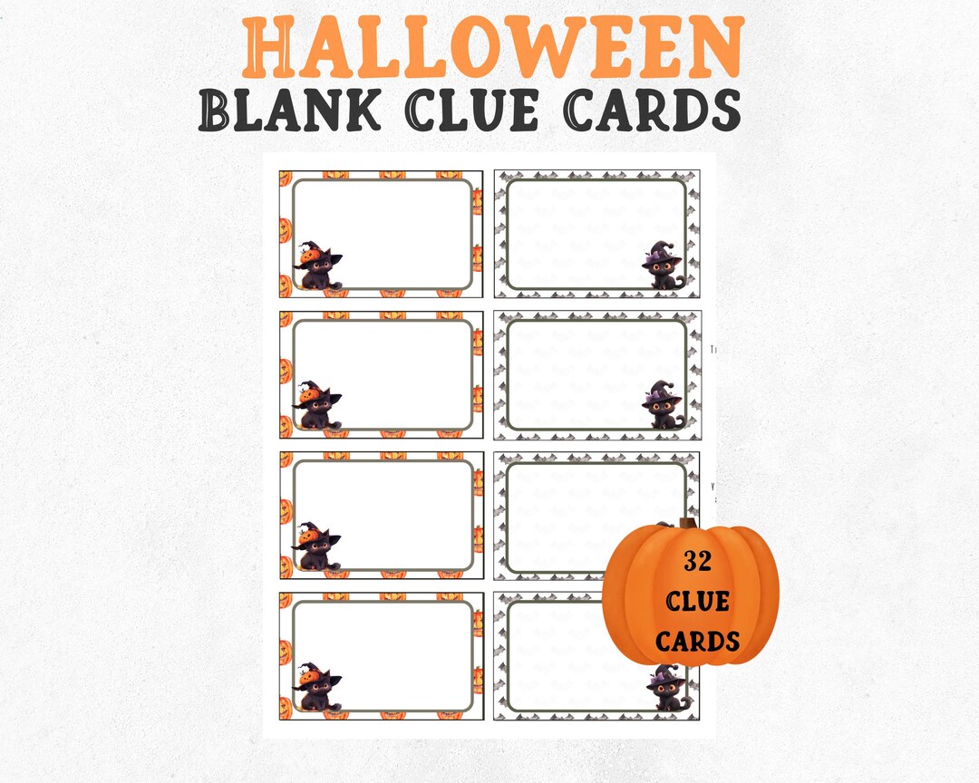 Halloween Blank Clue Cards, Halloween Party Game Cards, Halloween ...