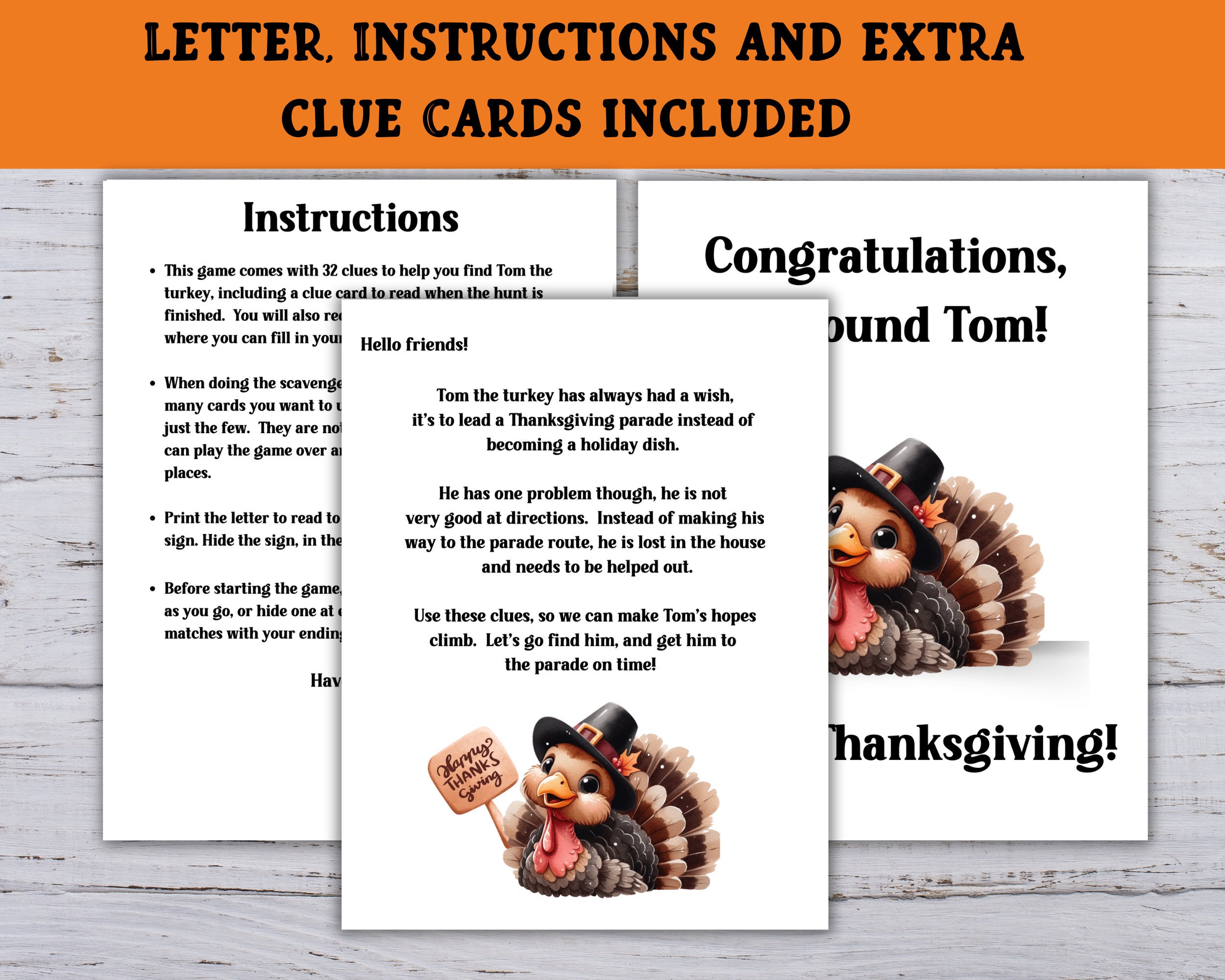 Thanksgiving Turkey Treasure Hunt for Kids, Family Scavenger Hunt Game ...