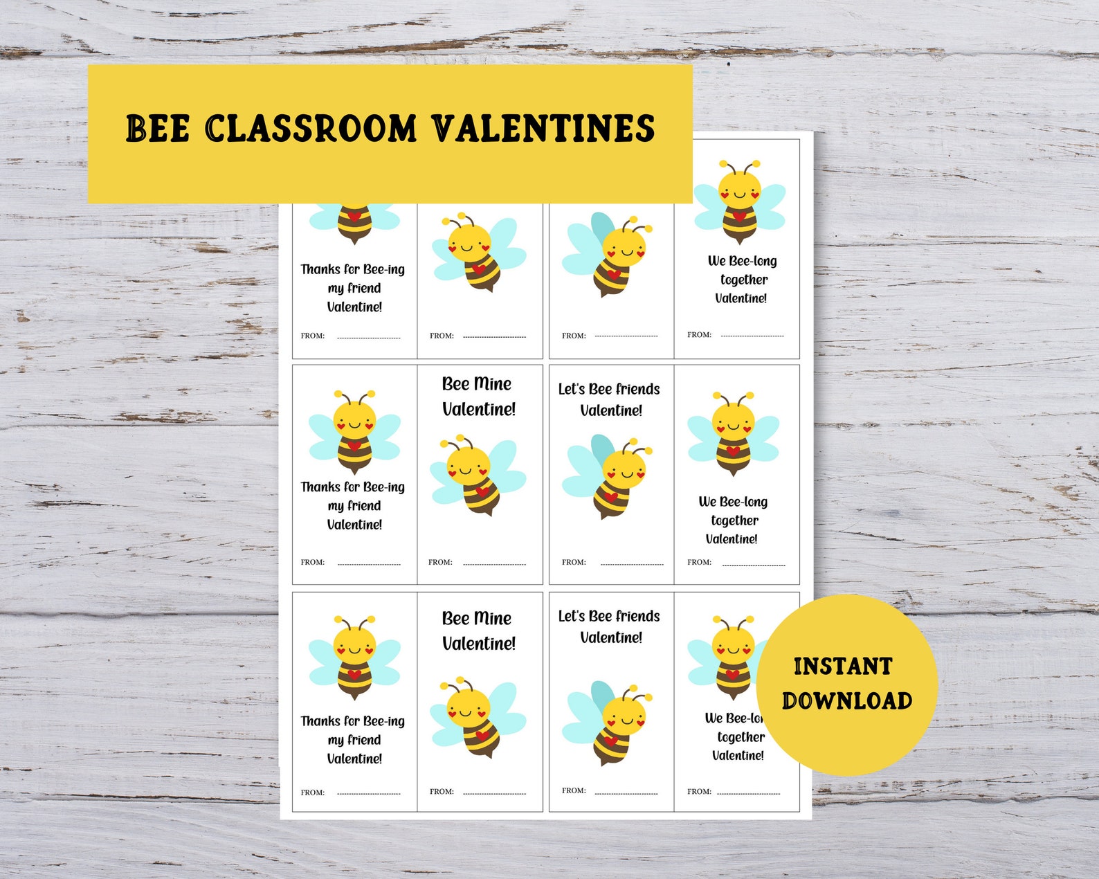 Printable Bee Classroom Valentine's Day Cards | Etsy