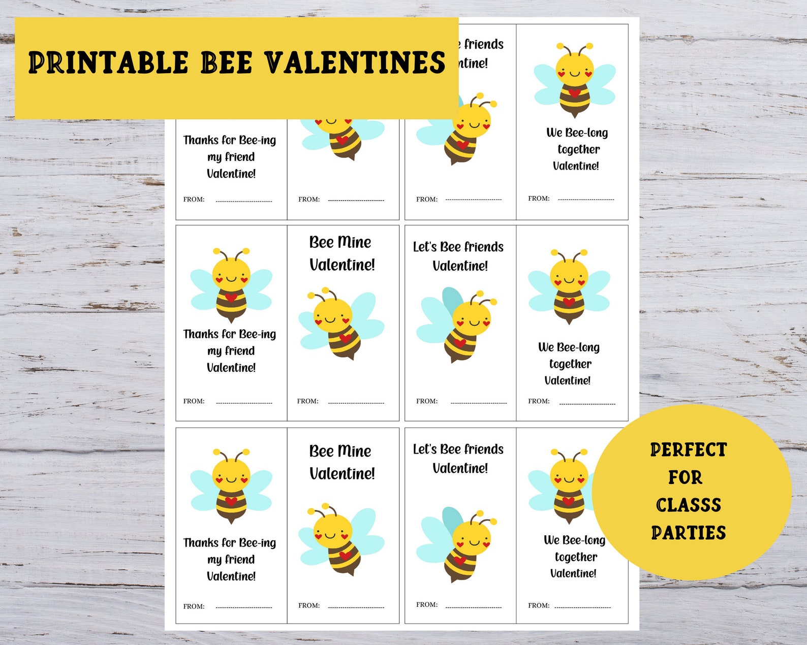Printable Bee Classroom Valentine's Day Cards Printable - Etsy