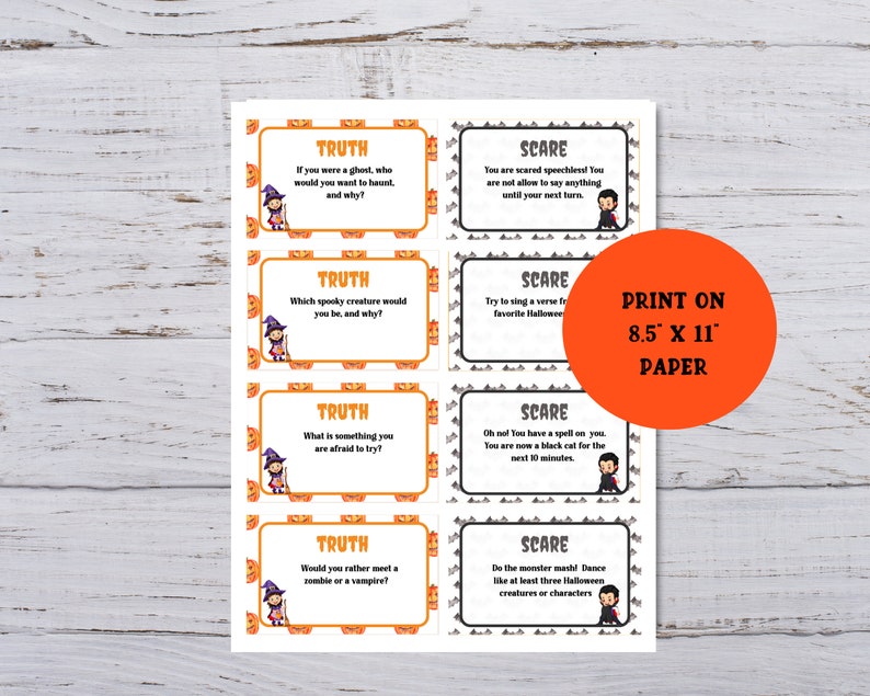 Truth or Scare Game for Kids, Printable Halloween Party Game, Tween ...