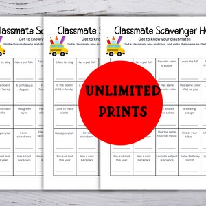 Classmate Scavenger Hunt for Kids, Back to School Classroom Activity ...