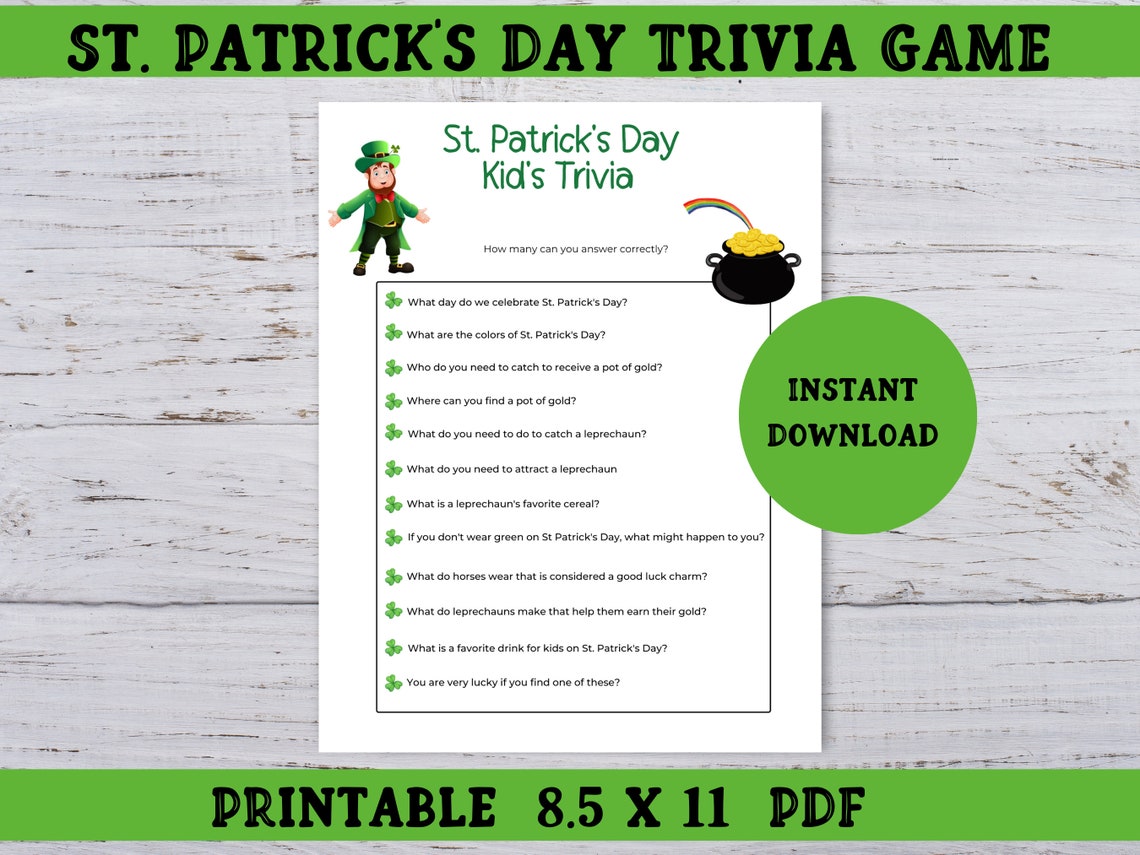 St. Patrick's Day Trivia Game, St. Patricks Day Classroom Printable ...