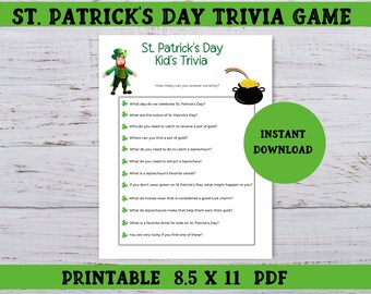 St. Patrick's Day Trivia Game for Kids, Printable Game for Kids, St ...
