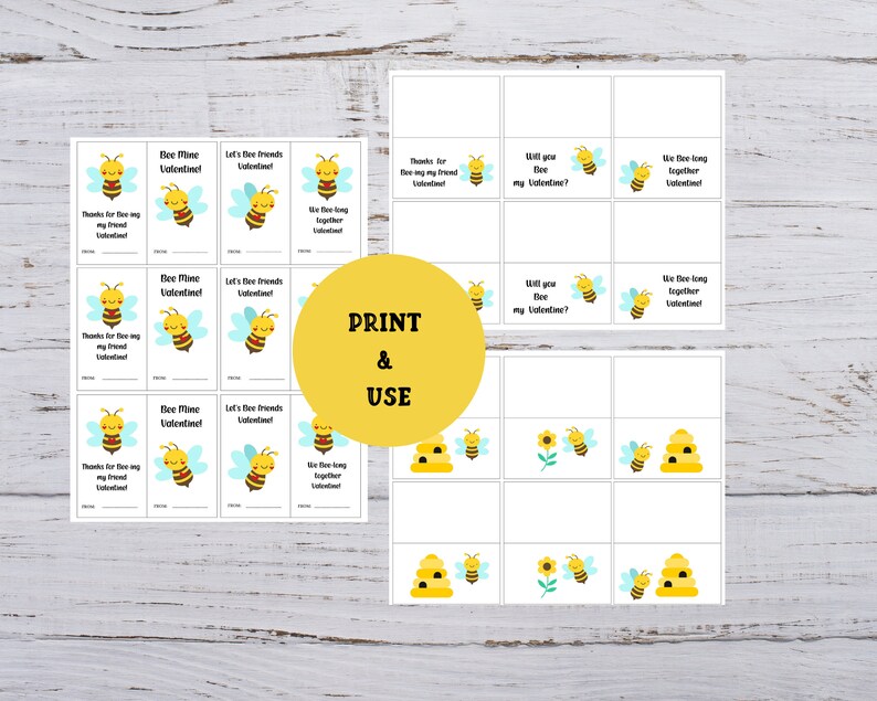 Printable Bee Classroom Valentines, Bee Treat Bag Toppers, Classroom ...