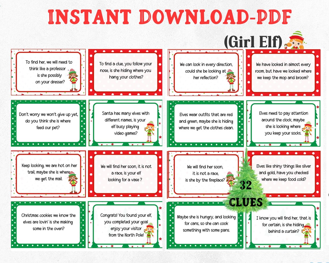 Christmas Elf Treasure Hunt Game, Hidden Elf Scavenger Hunt, Girl Elf ...