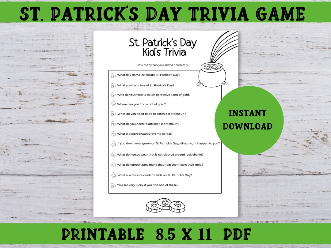 St. Patrick's Day Trivia Game for Kids, Printable Game for Kids, St ...