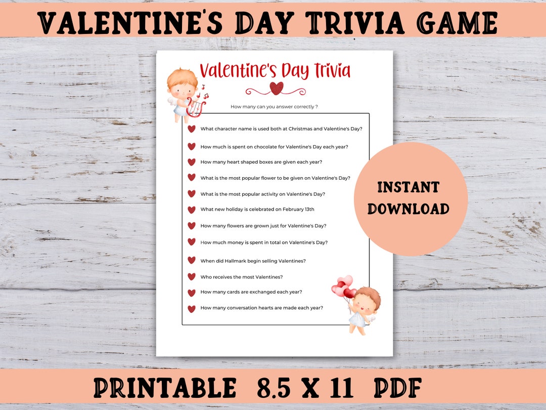 Valentine's Day Trivia Game, Printable Valentine's Day Game, Trivia ...