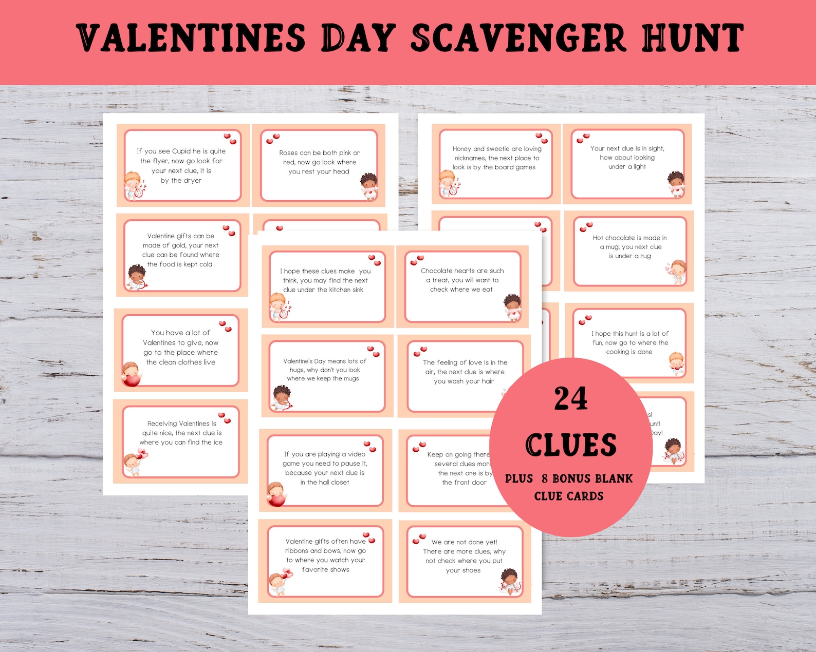 Valentines Day Scavenger Hunt Game, Indoor Treasure Hunt Clues ...