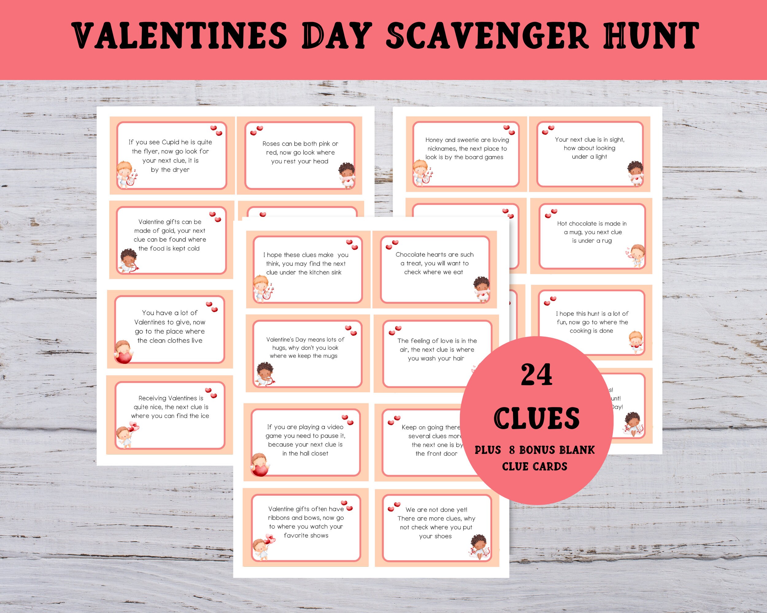 Valentines Day Scavenger Hunt Game, Indoor Treasure Hunt Clues ...