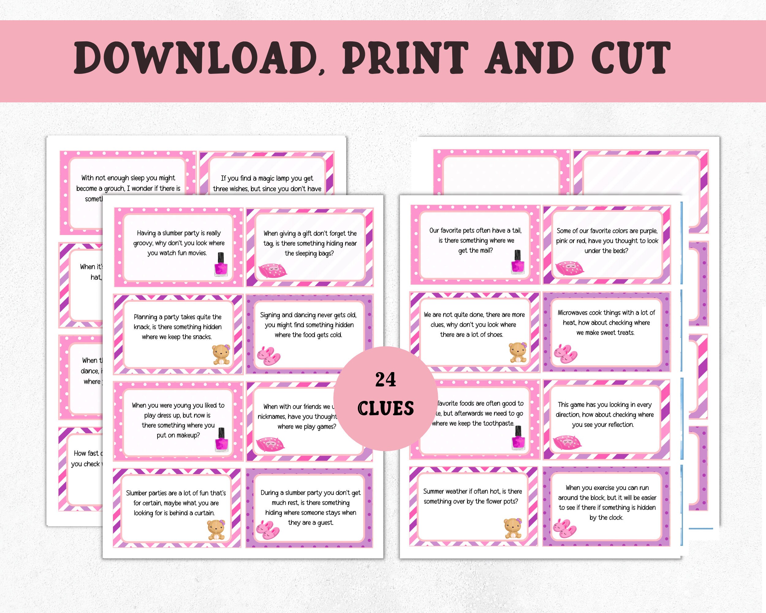 Pink Slumber Party Treasure Hunt, Scavenger Hunt for Girls, Sleepover ...