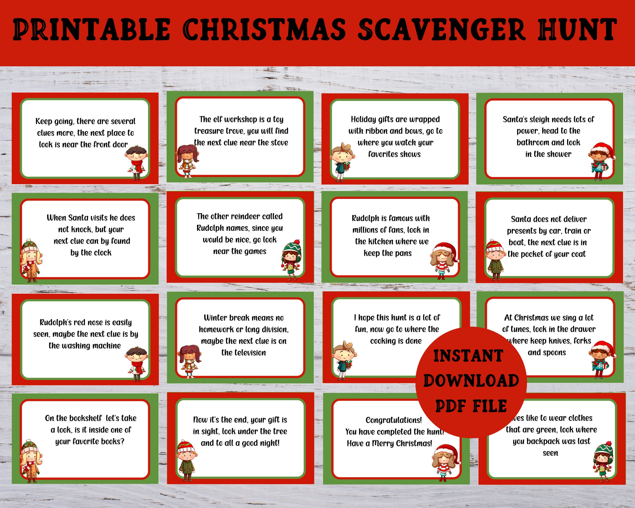 Printable Indoor Christmas Scavenger Hunt, Christmas Treasure Hunt ...
