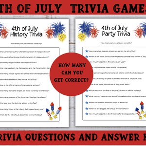 4th of July Trivia, Independence Day Party Games, Printable Patriotic ...