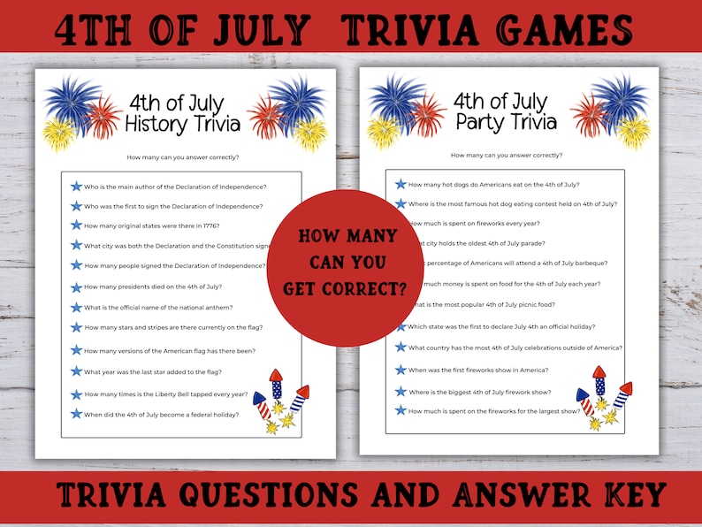 4th of July Trivia, Independence Day Party Games, Printable Patriotic ...