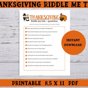 Thanksgiving Riddle Me This, Thanksgiving Trivia Game for Kids ...